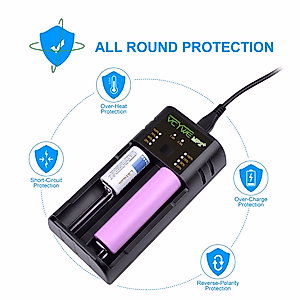 2 Slots Smart Charger Universal Intelligent LED Battery Charger 18650 Compatible with Most 3.6V/3.7V Li-Ion and Ni-MH Ni-Cd 1.2V A AA AAA C SC F6 Rechargeable Batteries Current 1.0A 2.0A Optional