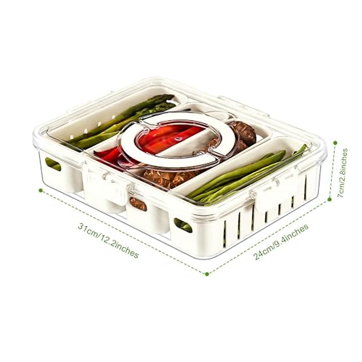 Sousnous Air-tight Divided Veggie Tray with Lid, Berry Container with Colander, Portable Fruit Keeper Box Refrigerator Organizer Bin, Fridge Produce Saver， 1 Pack