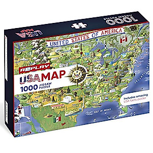 USA Map Puzzle 1000 Piece for Adults, United States of America, Patriotic Jigsaw Puzzle & Bonus Fact Poster by A2PLAY, Premium Materials, 27.5 x 19.7 in