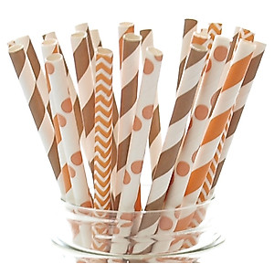 Thanksgiving Straws, Orange & Brown Paper Drinking Straws (25 Pack) - Autumn Fall Harvest Thanksgiving Dinner Straws