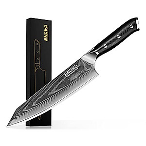 enowo Damascus Chef Knife 8 Inch, Japanese VG-10 Stainless Steel with Premium G10 Handle&Triple Rivet, Razor Sharp Kitchen Knife,Gift Box,Ergonomic,Superb Edge Retention, Stain & Corrosion Resistant