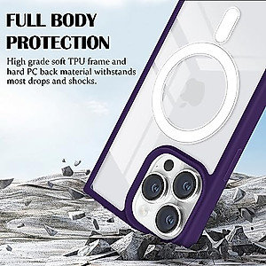 Newseego for iPhone 14 Pro Max Magnetic Case, Cute Clear Square Case with MagSafe for Women Girls Men Soft TPU Frame + Hard PC Back Non Yellowing Bumper Shockproof Cover for iPhone 14 Pro Max-Purple