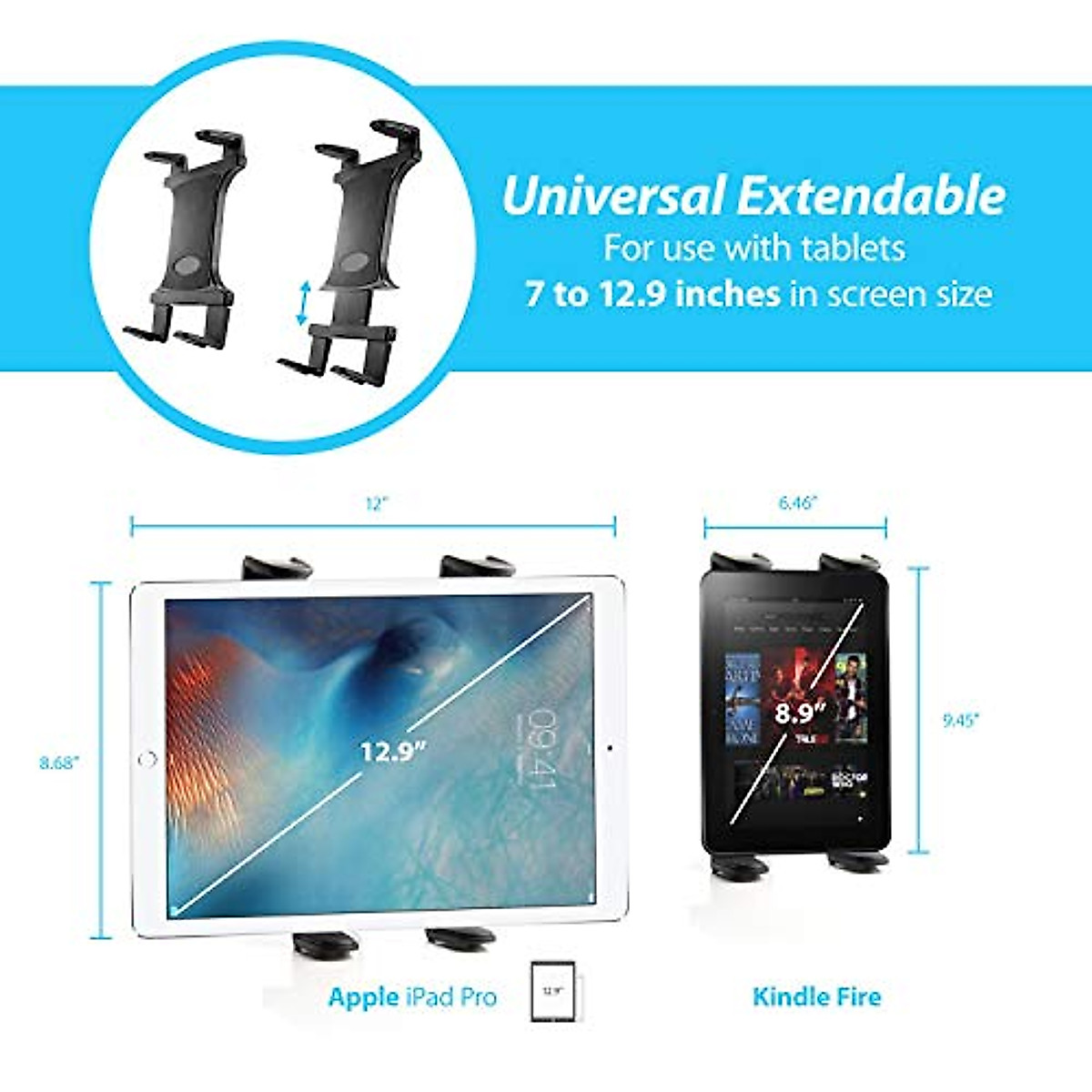 Premium Car Headrest Tablet Mount and Back Seat iPad Car Holder, Jarv [Multi Passenger] Telescopic Fold-Up Rear Seat Tablet Holder for Car Headrest - iPad PRO iPad Air iPad Mini (All 7-18” Tablets)