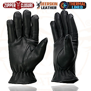 Milwaukee Leather SH866 Men's Black Thermal Lined Deerskin Motorcycle Hand Gloves W/Wrist Zipper Closure - XXX-Large
