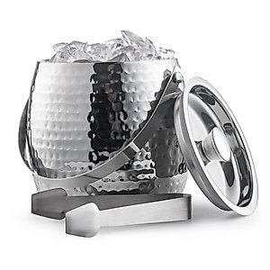 Colleta Home Ice Bucket for Parties - Insulated with Lid, Stainless Steel Double Walled with Handle for Carrying, 1.7 Liter - Ice Bucket with Tongs