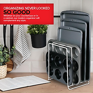 Stock Your Home White (2 Pack) Extra Tall Steel Baking Pan Organizer Rack for Cabinet Storage or Kitchen Counter, Cookie Baking Sheet Organizer with Dividers, Muffin Tin and Cutting Board Holder