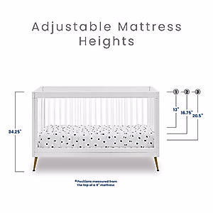 Delta Children Sloane 4-in-1 Acrylic Convertible Crib - Includes Conversion Rails, Bianca White w/Melted Bronze