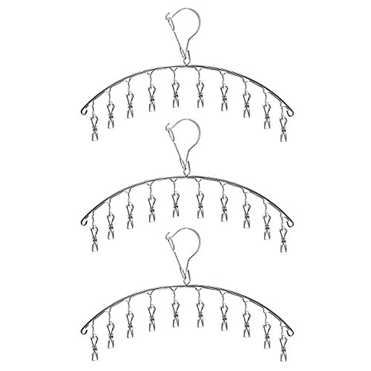3 Pack Stainless Steel Laundry Drying Rack Clothes Hanger with 10 Clips for Drying Socks,Drying Towels, Diapers, Bras, Baby Clothes,Underwear, Socks Gloves