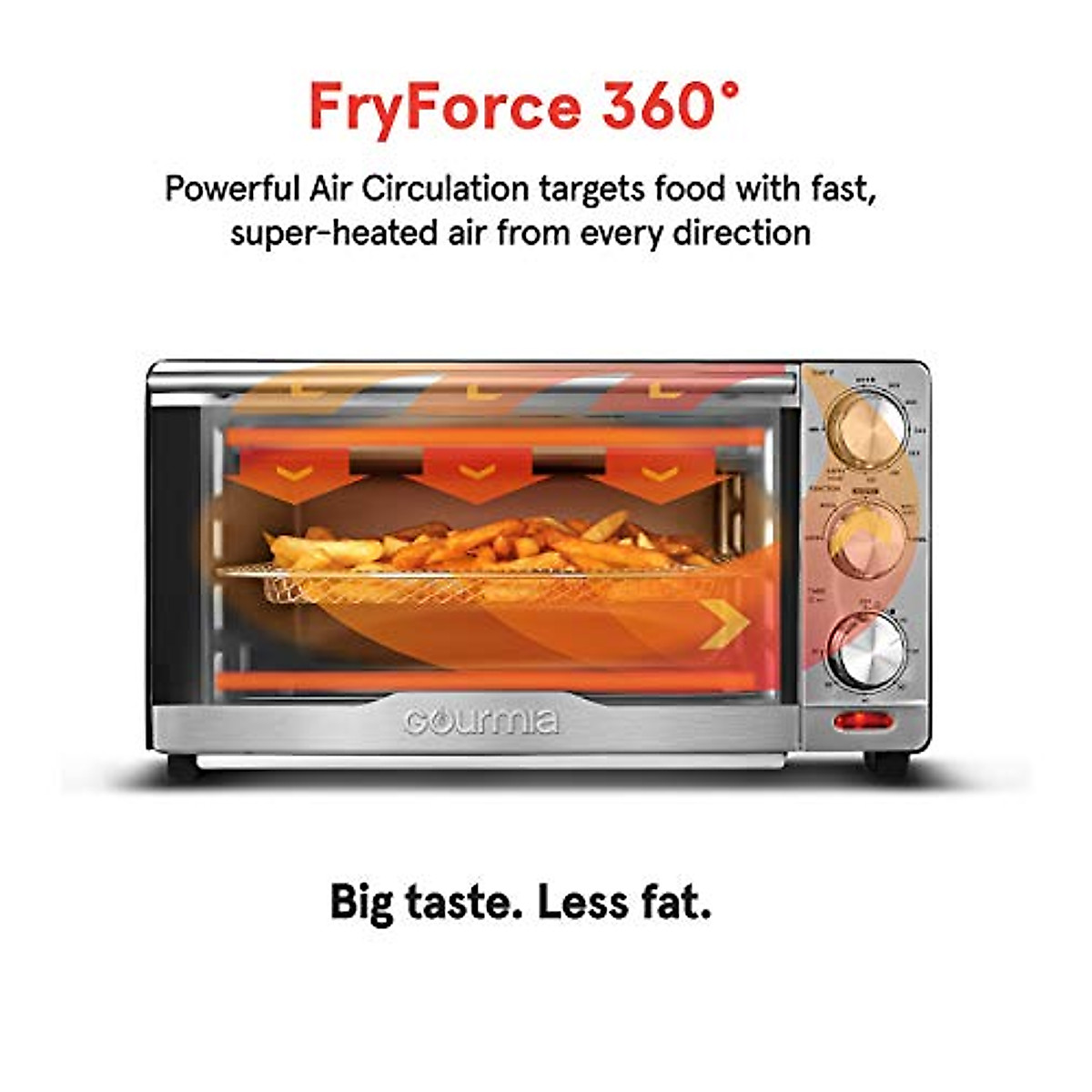 Gourmia GTF7350 6-in-1 Multi-function, Stainless Steel Air Fryer Oven - 6 Cooking Functions - Fry Basket, Oven Rack, Baking Pan & Crumb Tray, Included + Recipe Book