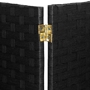 Red Lantern 2 ft. Short Woven Fiber Folding Screen - 4 Panel - Black