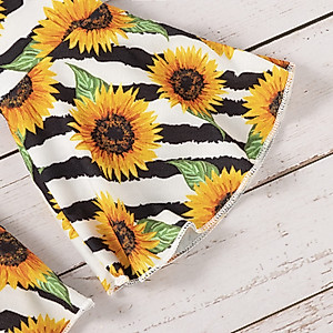 DREAM BUS Toddler Baby Girl Clothes Set My Only Sunshine Cute Ruffle Short Sleeve Top Sunflower Flared Pants Summer baby Girl Outfits 12-18Months