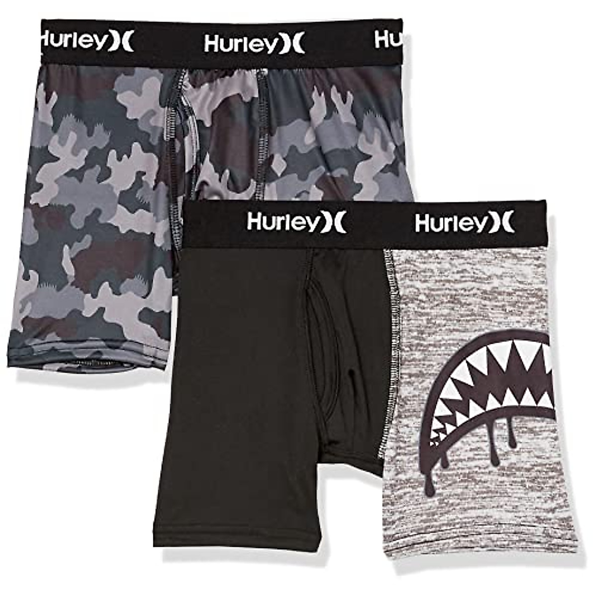 Hurley Boys' Classic Boxer Briefs (2-Pack), Dark Grey Heather Camo/Black, M