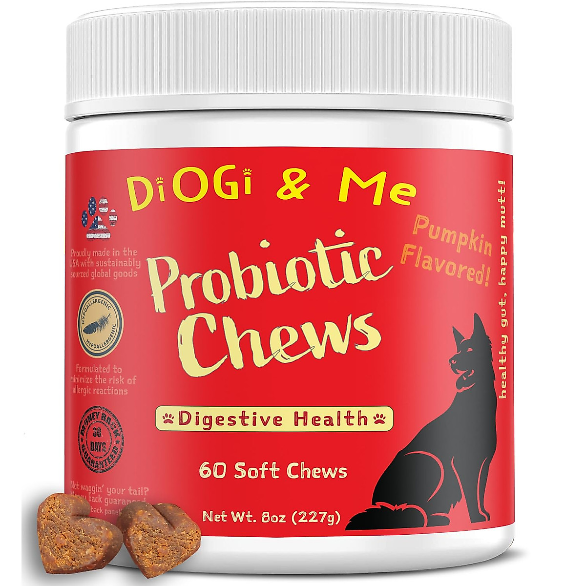 DiOGi and Me Probiotics for Dogs - Digestive Enzymes for Gut Flora, Caprophagia, Diarrhea & Bowel Support - Clinically Studied DE111 - Dog Supplement Soft Chew for Pet Immune System
