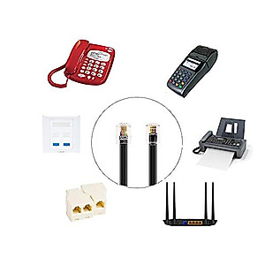 Part Express EopZol 10ft Telephone Line Cord Cable Wire 6P4C RJ11 DSL Modem Fax Phone to Wall Black