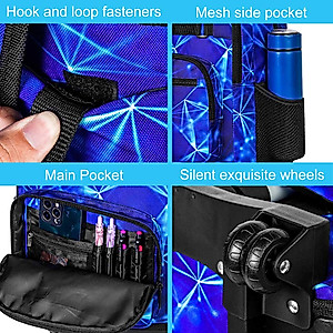 FTJCF 3PCS Rolling Backpack, 19 Inche Roller Bag with Wheels for Adults, Aurora Wheeled Bookbag Set for Men Boys(Blue)