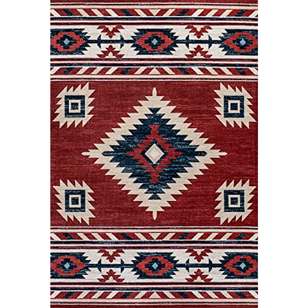 JONATHAN Y SWC100A-8 Serape Medallion Southwestern Indoor Area Rug, Southwestern, Geometric, Country, Bedroom, Kitchen, Living Room, Easy-Cleaning, Non-Shedding, 8 X 10, Red/Navy/Cream