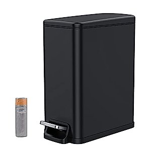 BETHEBEST 2.6 Gallon Small Trash Can with Removable Wastebasket,Step Trash Can with Soft Close Lid, Rectangular Trash Bin for Bathroom,Bedroom,Office (Black)