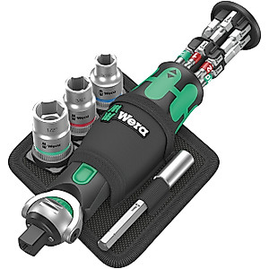 Wera 05004283001 8009 Zyklop Pocket Set Imperial 2, Ratchet Set, 18 Pieces, Black Green