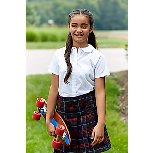 French Toast Girls' Short Sleeve Peter Pan Collar Blouse (Standard & Plus), White, 6