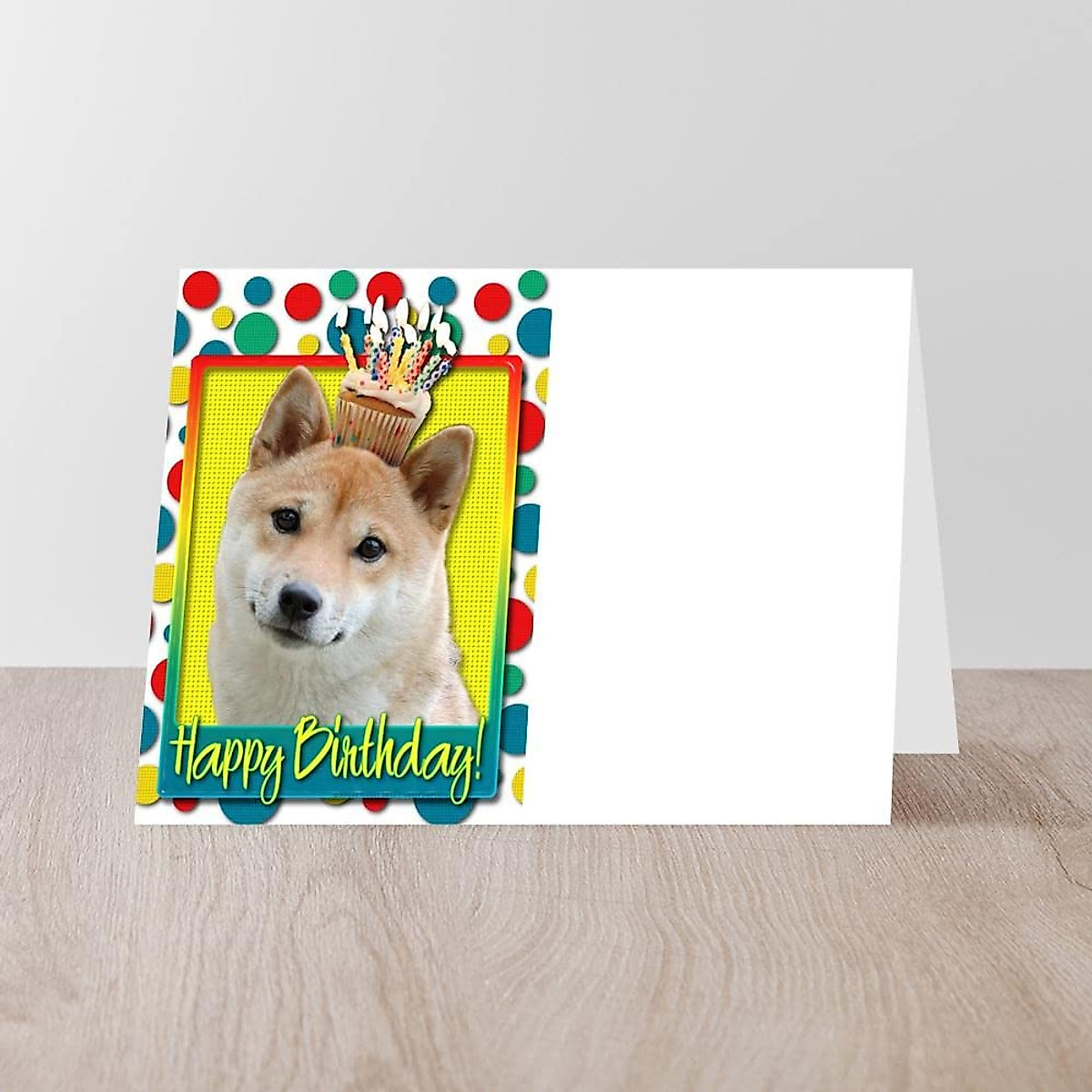 CafePress Birthday Cupcake Shiba Inu Folded Greeting Card Glossy