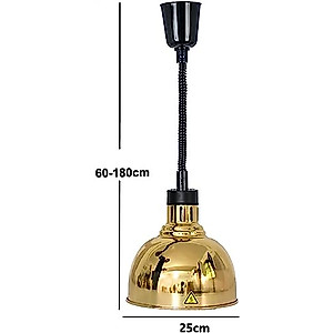 LINKANRUO Hanging Food Heat Lamp Food Warmer Lamp with 250W Lamp 60-180cm Length Buffet Food Heat Preservation Chandelier 250mm Lampshade Food Warmer Lamps(Gold)