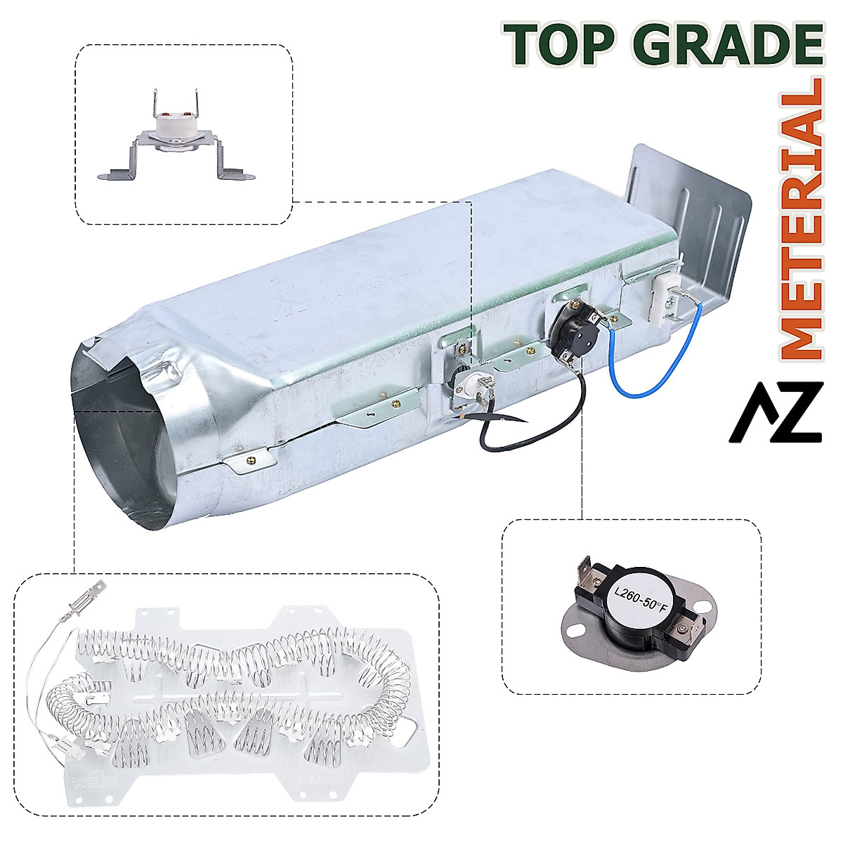 AZ4U Dryer Heating Element Assembly Replaces For Samsung DV422EWHDWR/AA DV395ETPASU/A1 DV365ETBGWR/A3 DV448AEP DV448AEP/XAA DV350AEW DV405ETPASU/AA DV395ETPASUA1 DV365ETBGWRA3 DV448AEPXAA Dryer