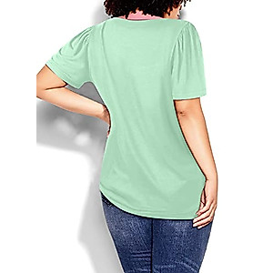 Eytino Womens Plus Size Shirts Square Neck Puff Sleeve Loose Fit Blouse Tops,4X Light Green
