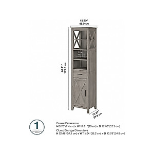 Bush Furniture Key West Bathroom Tall Narrow Bookcase Cabinet, Driftwood Gray