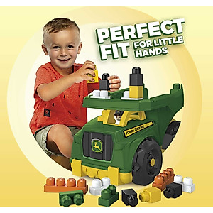 Mega BLOKS John Deere Toddler Building Blocks Toy Set, Dump Truck with 25 Pieces and Storage, 1 Figure, Green, Ages 1+ Years