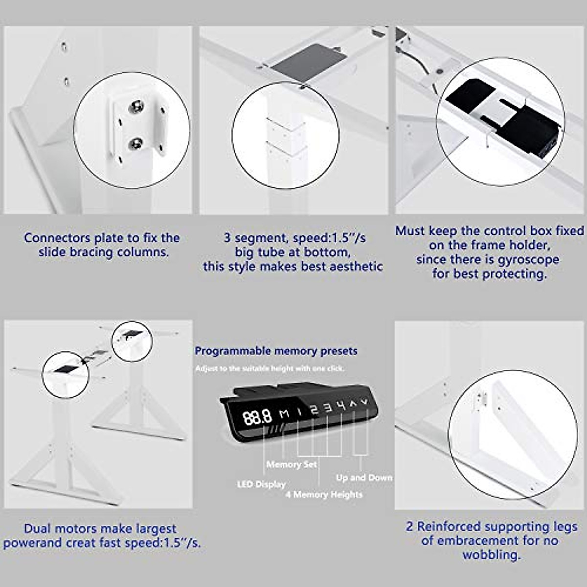 VWINDESK VJ205 Electric Height Adjustable Sitting Standing Desk Frame Sit Stand - Dual Motors 3 Stages Motorized Desk Base Only, Black
