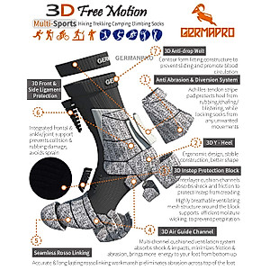 Men's Breathable Hiking Work Boot Socks w/Anti-Stress Moisture Wicking Germanium & Coolmax Fiber Lite-Compression 1/2 pr (XX-Large, 2 Dark Grey Pack)