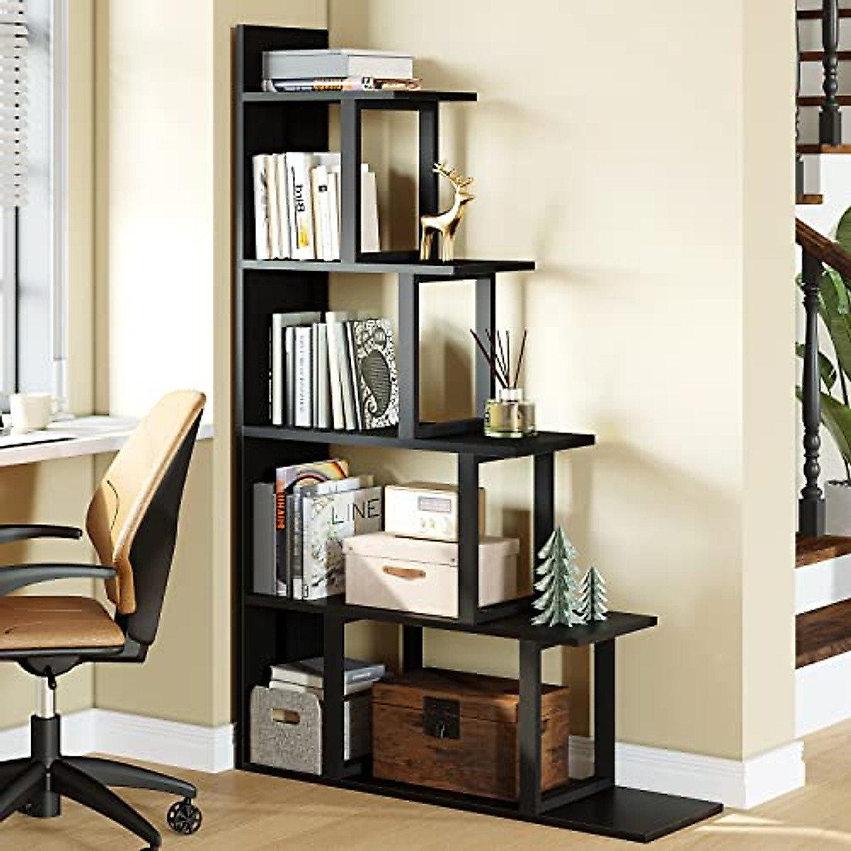 YITAHOME 5 Tiers Bookshelf, Modern 5 Shelf Bookcase Freestanding L Shape Bookshelves Display Shelf Storage Organizer Corner Bookshelf and Bookcase for Living Room Bedroom Home Office Hallway, Black