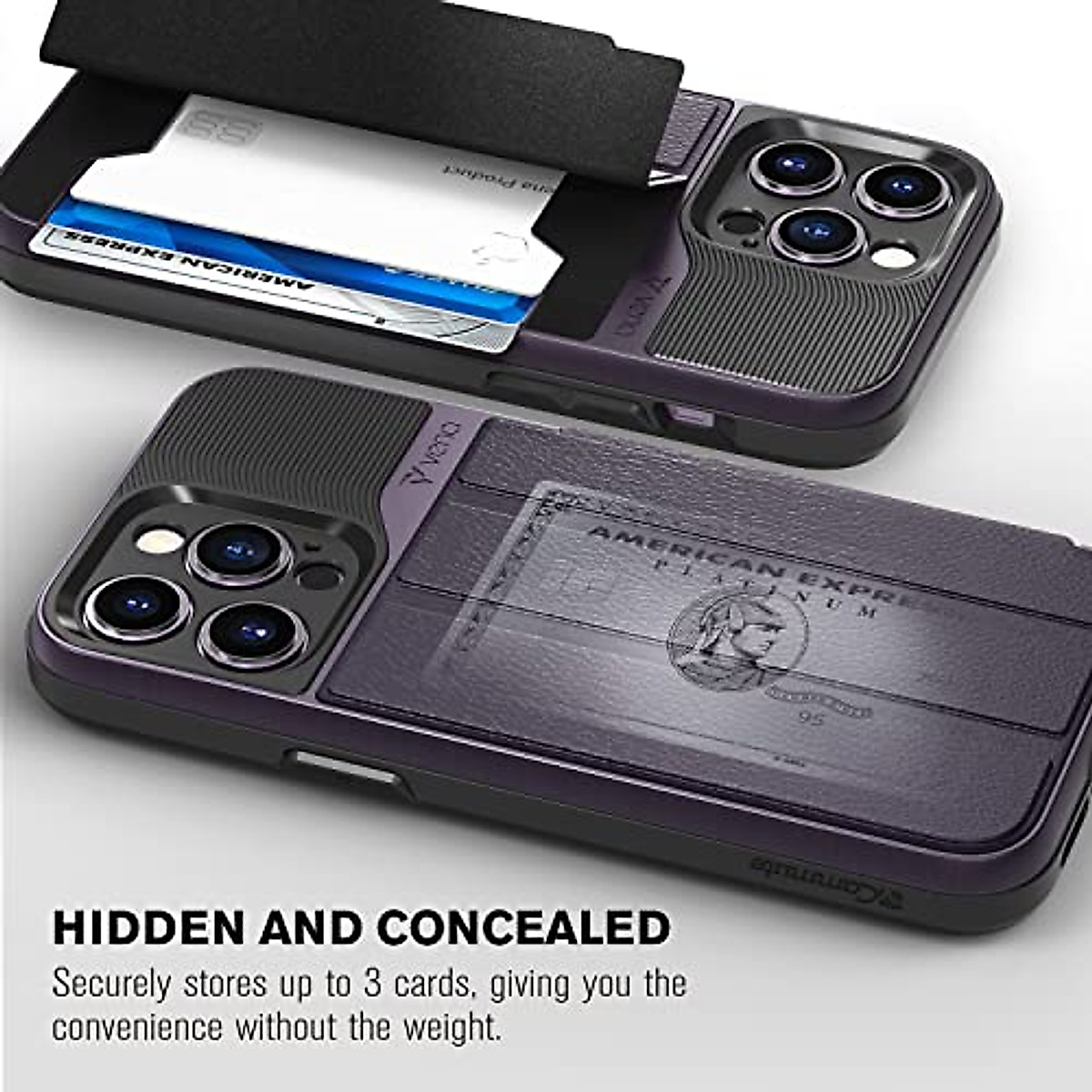 VENA vCommute Wallet Case Compatible with Apple iPhone 14 Pro Max (6.7"), (Military Grade Drop Protection) Flip Leather Cover Card Slot Holder with Kickstand - Deep Purple/Black