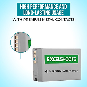 Excelshots CB-2LC Battery Charger + Professional NB-10L Li-ion Battery Pack| Battery Charger| Compatible with Canon PowerShot SX40 HS, SX50 HS, SX60 HS, G1X, G3X, G15, G16, Digital Camera