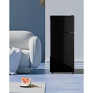 EUASOO FLS-80-BLACK 3.5Cu.Ft Compact, Small Refrigerator with Freezer, 7 Level Adjustable Thermostat, Retro Fridge with Dual Door for Garage, Dorm,Bedroom, Office, Apartment, Black