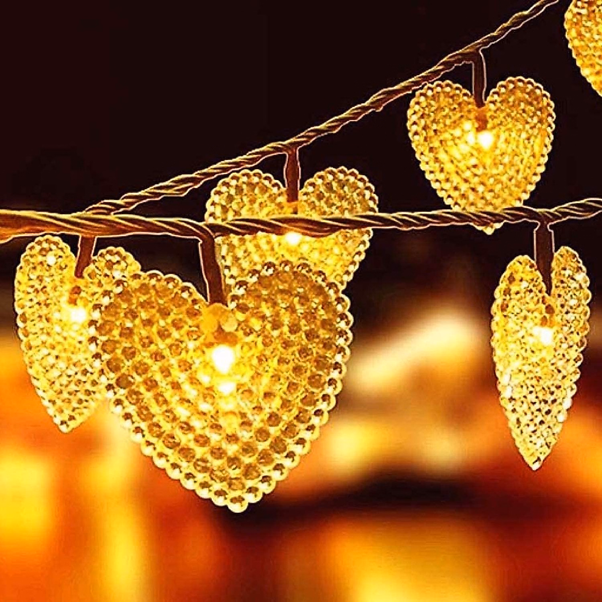 WONFAST Solar Heart String Lights, Waterproof 23ft 50LED Heart-Shaped 8 Mode Solar Starry Ambiance Lighting Christmas Fairy String Lights for Gardens Path Homes Wedding Party Decor (Warm White)
