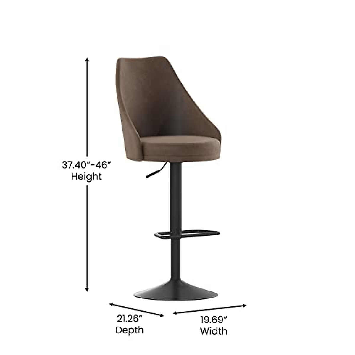 Flash Furniture Chrishelle Set of 2 Commercial Adjustable Height Bar Stools - Brown LeatherSoft Tufted Upholstery - Pedestal Base - Integrated Footring