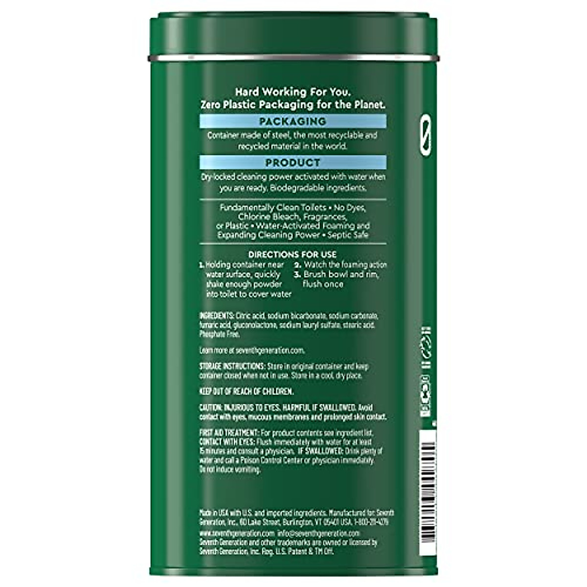 Seventh Generation Zero Plastic Bathroom Cleaner Powder, Fragrance Free, Unscented, 10 Oz