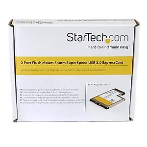 StarTech.com 2 Port Flush Mount ExpressCard 54mm SuperSpeed (5Gbps) USB 3.0 Card Adapter with UASP - Dual Port Laptop ExpressCard USB 3 Controller, TAA (ECUSB3S254F)