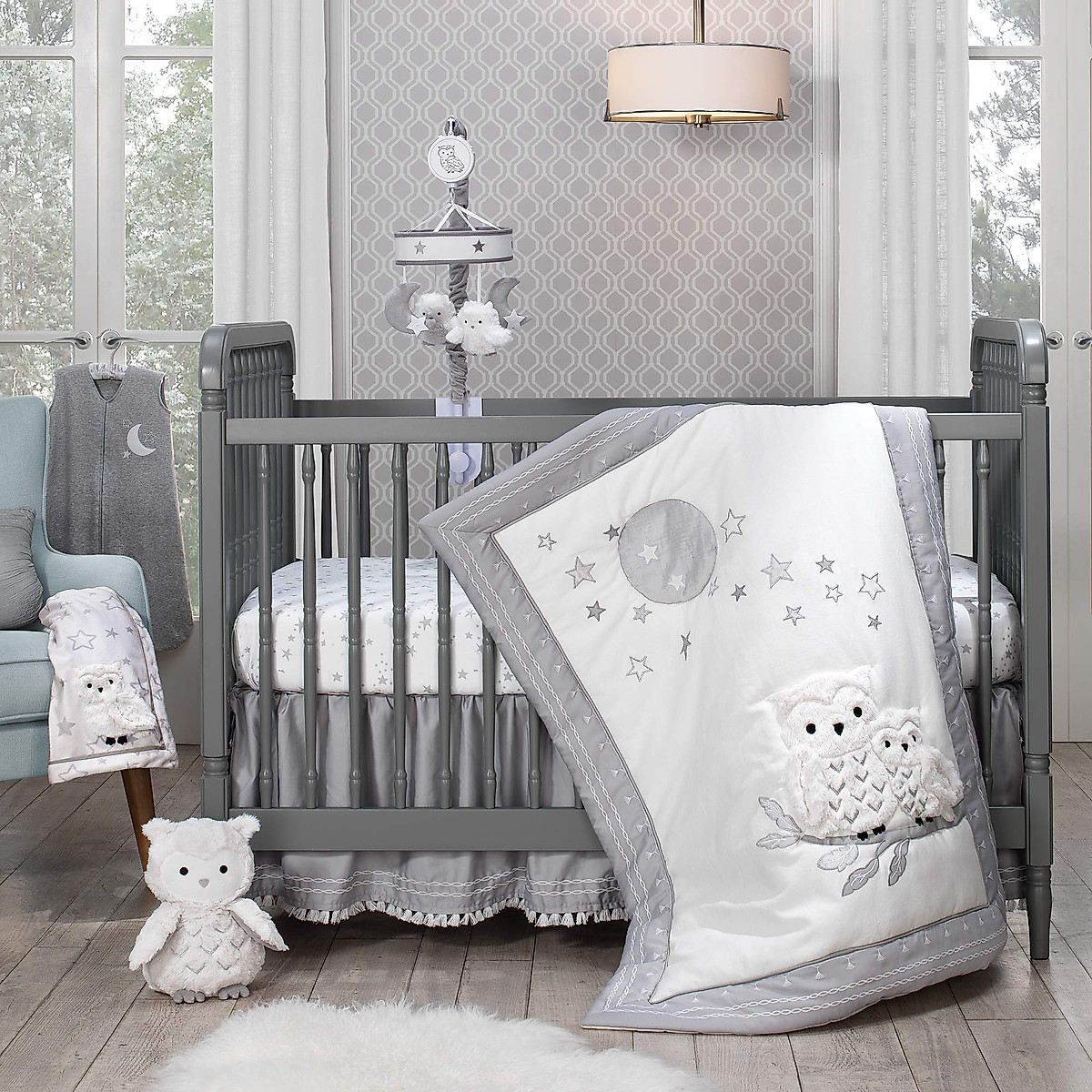 Lambs & Ivy Luna White/Gray Stars 100% Cotton Baby Fitted Crib Sheet, 28” x 52” (740006B)