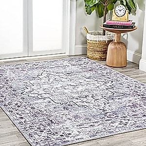 JONATHAN Y WSH102A-3 Didim Boho Gray Medallion Machine Washable Indoor Bohemian Transitional Area Rug,High Traffic,Kitchen,Living Room,Backyard,Non Shedding,3 X 5,Gray/Purple