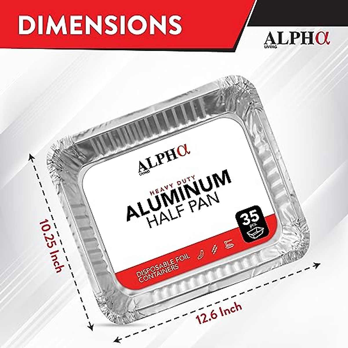 ALPHA LIVING 35 Pack Aluminum Foil Pans - Heavy Duty Aluminum Foil Baking Pan – Multipurpose Half Sheet Pans for BBQ, Oven, Freezer, Heating – Eco-Friendly Food Safe Oven Pan