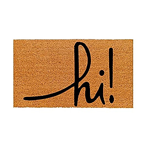 THEODORE MAGNUS Natural Coir Doormat with Non-Slip Backing - 17 x 30 - Outdoor/Indoor - Welcome Mats - Natural - hi! - COIR-1730-15-161