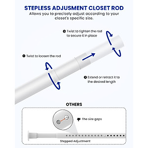 Closet Rods for Hanging Clothes, 17 to 69 Inches Stepless Adjustable Metal Closet Rod, 1.3 Inches Heavy Duty Clothes Hanging Rod for Closet Wardrobes Laundry RV