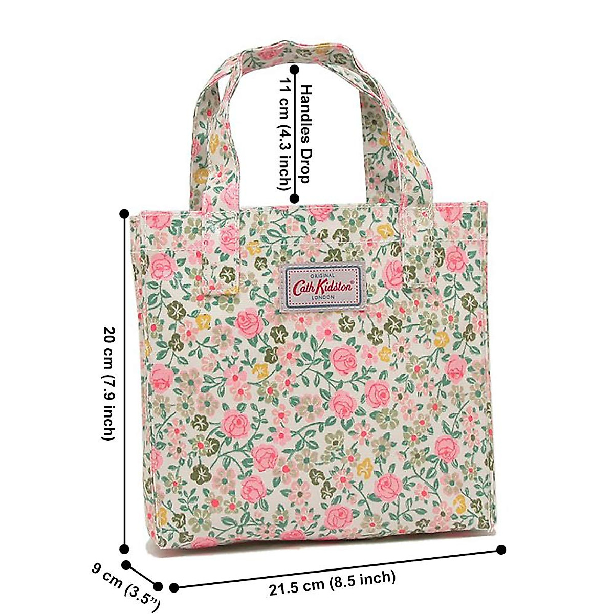Cath Kidston S Bookbag Oilcloth Mini Open Top Handle Bag Small Size Lunch Bag Hedge Rose Pattern Warm Cream Color
