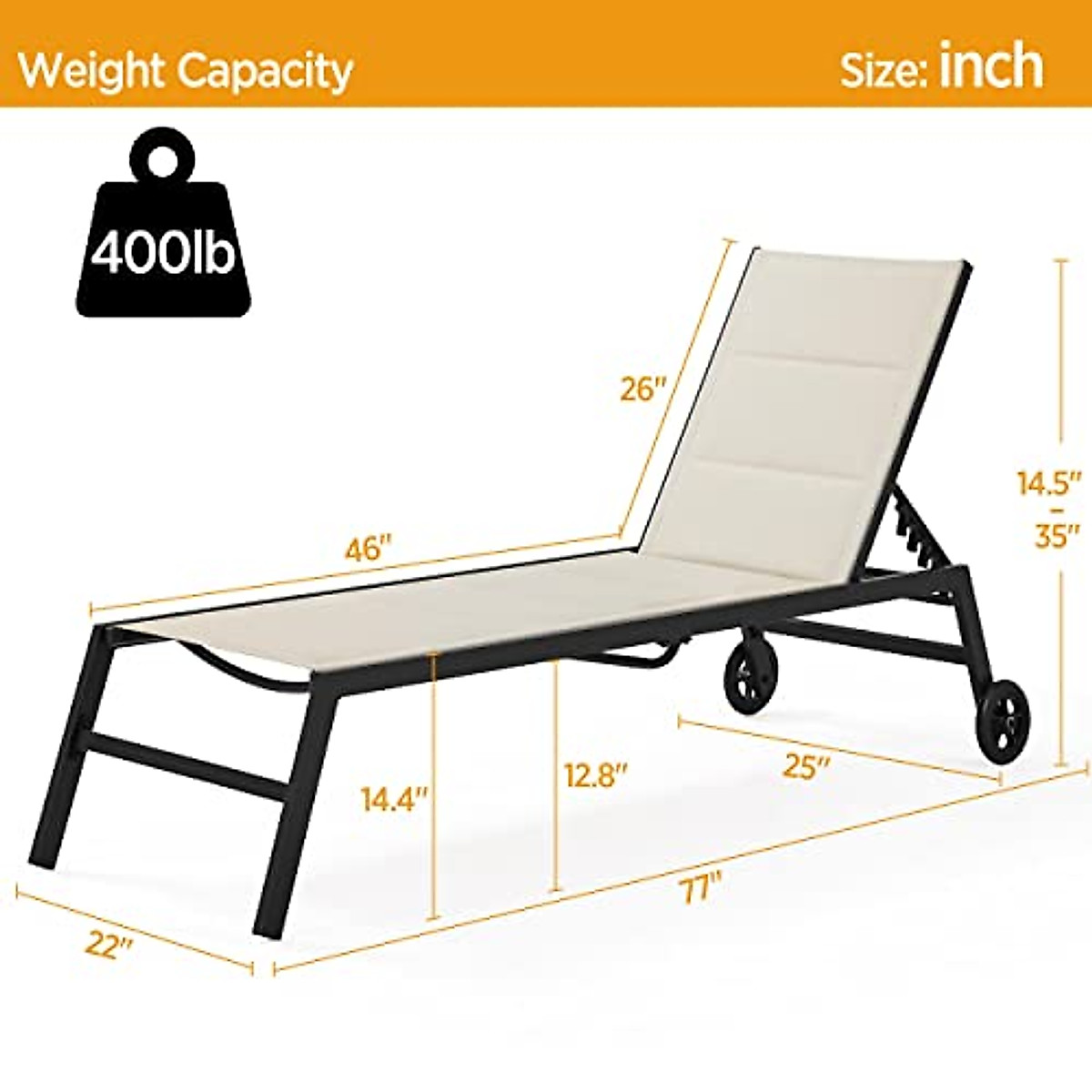 Yaheetech Patio Chaise Lounge, All Weather Outdoor Lounge with Wheels, Five-Position Adjustable Recliner for Patio Pool Beach Yard(1PC Beige)