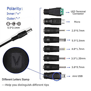 9V 3A Power Cord Adapter Supply Universal 27W Wall Charger with 8 Tips for Video Camera Monitor Speaker Tablets Recorder Router Arduino Schwinn Elliptical Exercise Bike Medela Pump