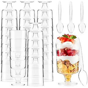 Kucoele 40 Pack 3 OZ Mini Dessert Cups with Spoons, Reusable Plastic Wine Cups Small Clear Party Serving Cups for Parfait Appetizer Pudding MousseTasting