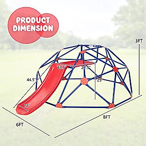OLAKIDS Climbing Dome with Slide, Kids Outdoor Jungle Gym Geodesic Climber, Steel Frame, 8FT Climb Structure Backyard Playground Center Equipment for Toddlers 3-8
