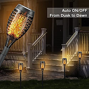 Liveasily 4 Pack Led Solar Torch Light with Flickering Flame Outdoor Waterproof, Solar Torches Stake Lights, Auto On/Off Solar Garden Lights Decorations